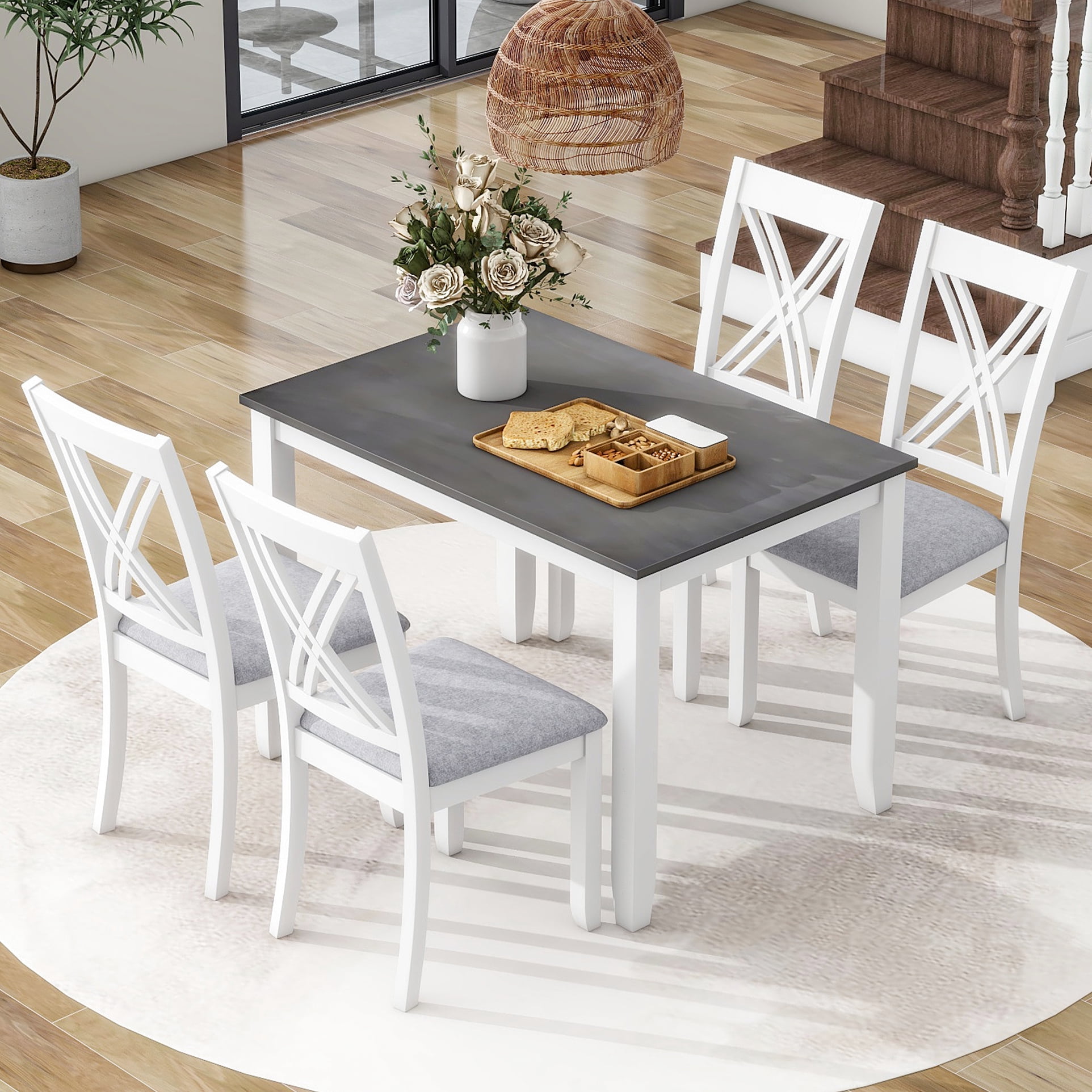 5 Dining With Gray Rectangular Table And Seating For 4 Chairs Small ...