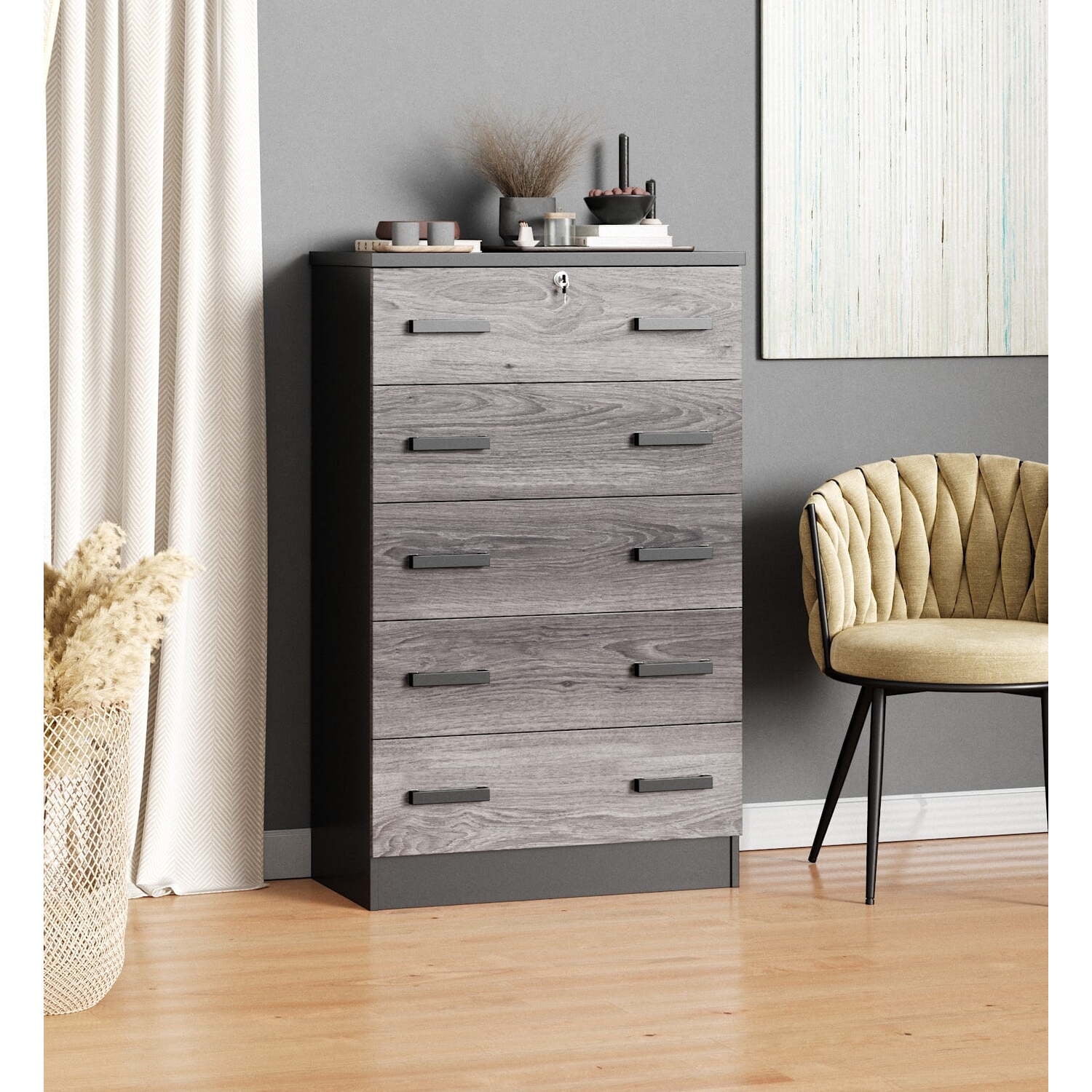 Woodpeckers Furniture and Mattress 5 Drawer Chest Wooden Dresser with ...