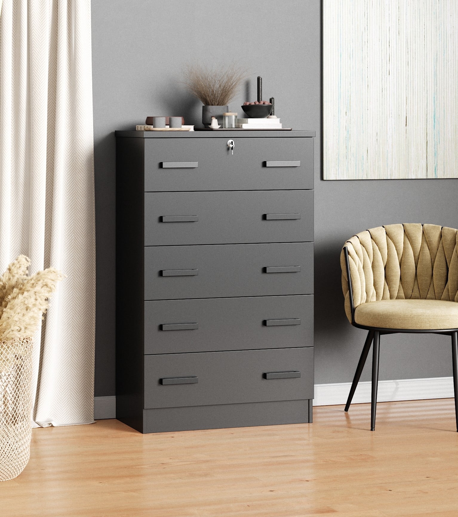 5 Drawer Chest Wooden Dresser with Lock - Walmart.com