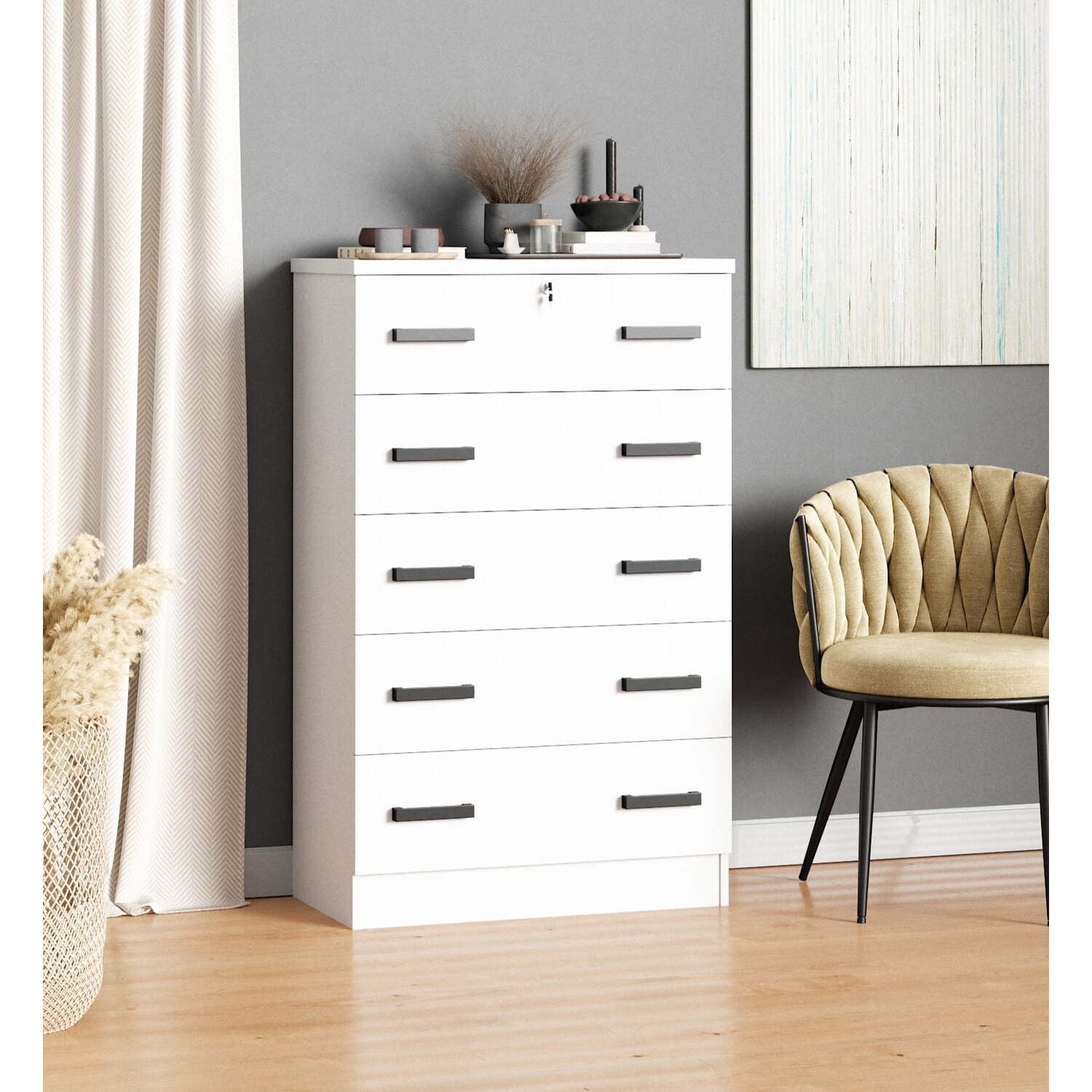 Woodpeckers Furniture and Mattress 5 Drawer Chest Wooden Dresser with ...