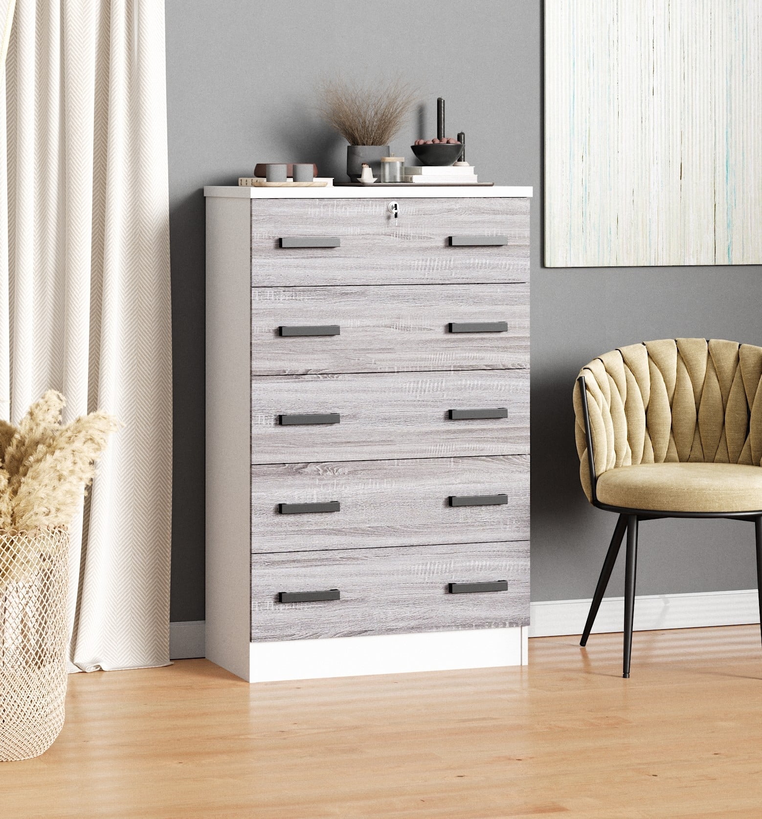 5 Drawer Chest Wooden Dresser with Lock - Walmart.com