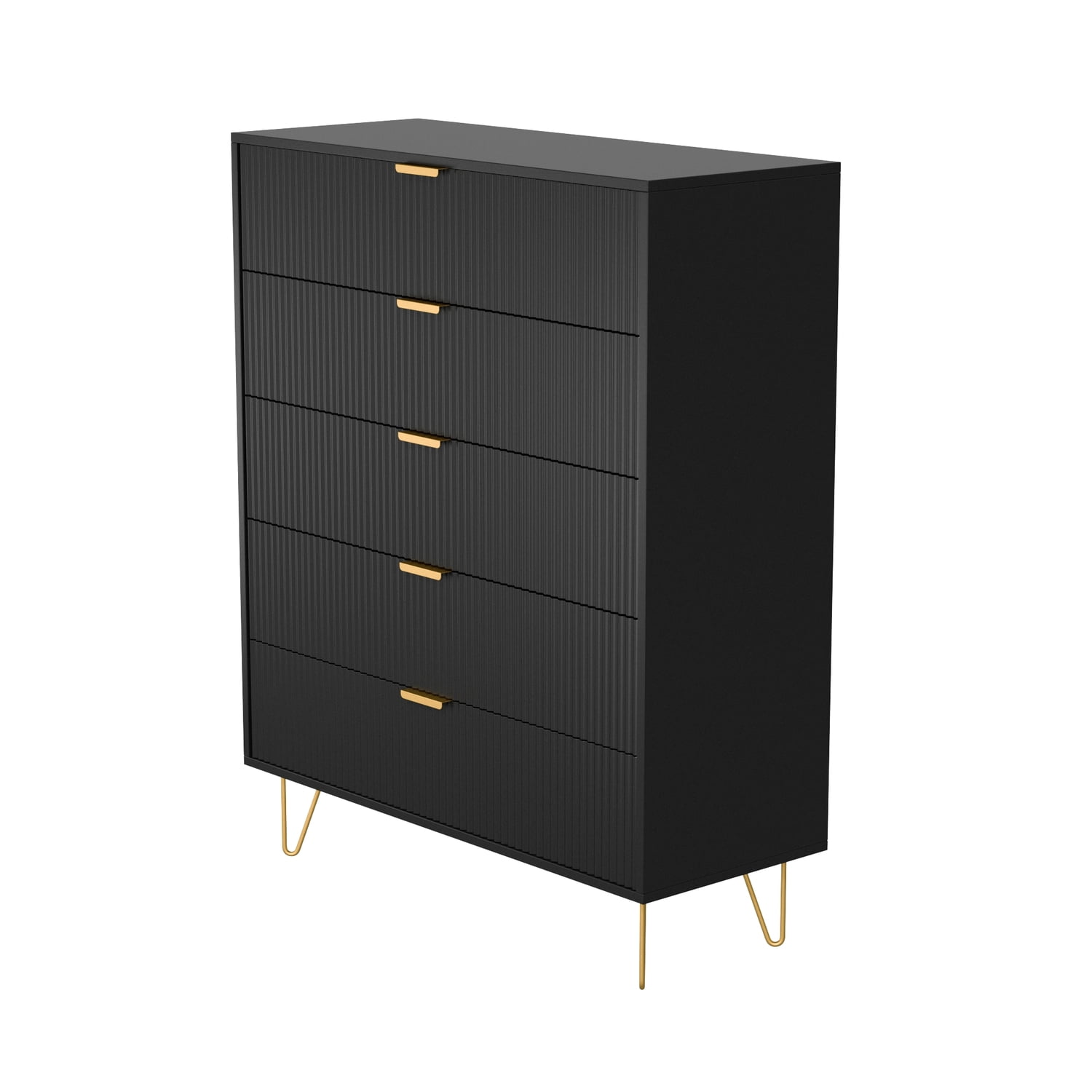 5-Drawer Chest in MDF Wood with Gold Metal Legs and Handles. (Black ...