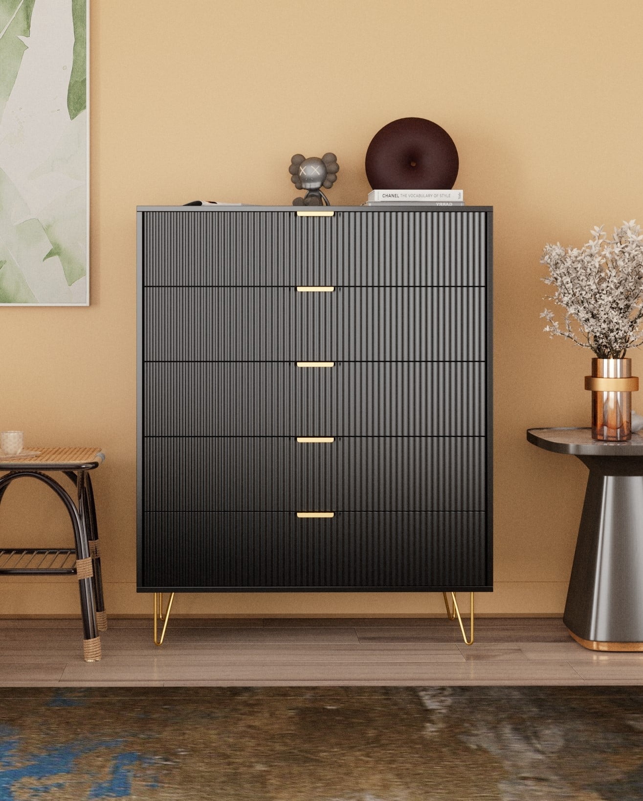 5-Drawer Chest in MDF Wood with Gold Metal Legs - Walmart.com