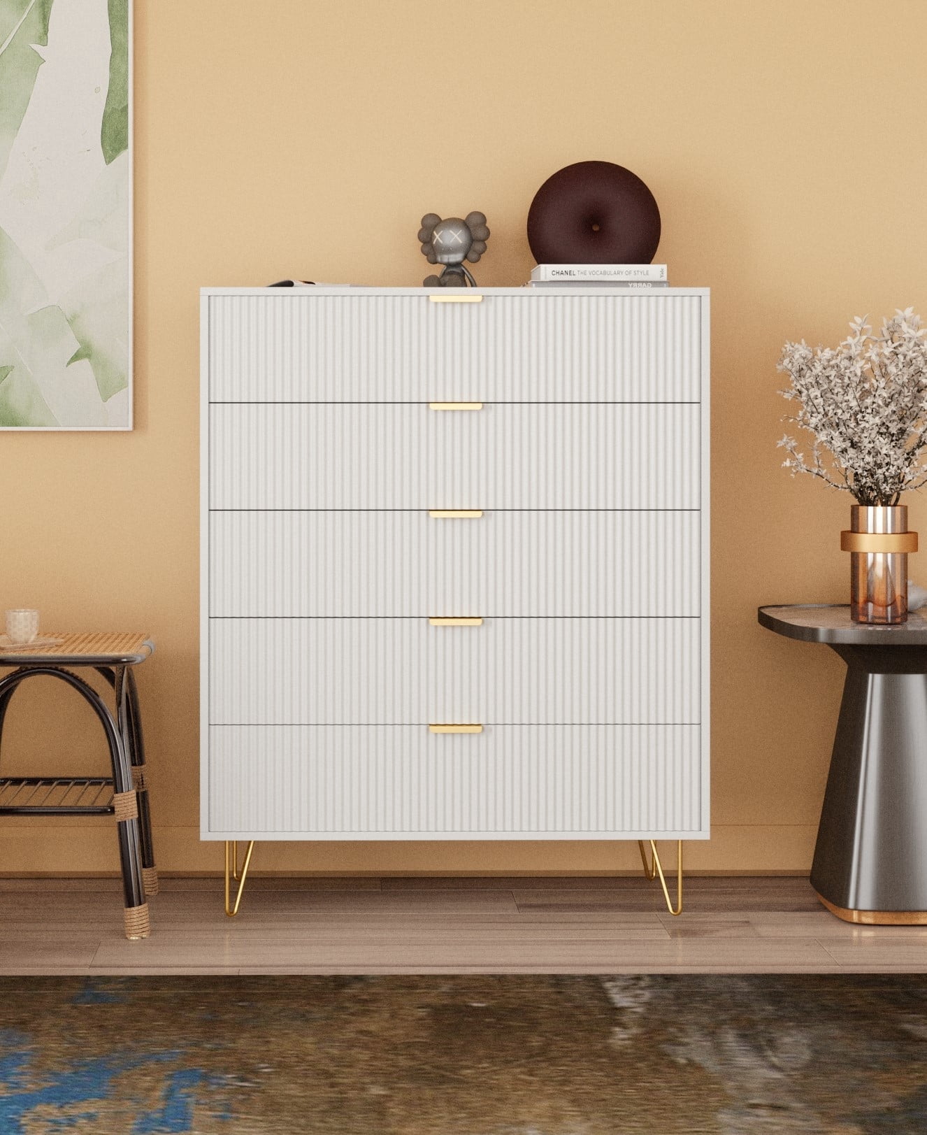 5-Drawer Chest in MDF Wood with Gold Metal Legs - Walmart.com