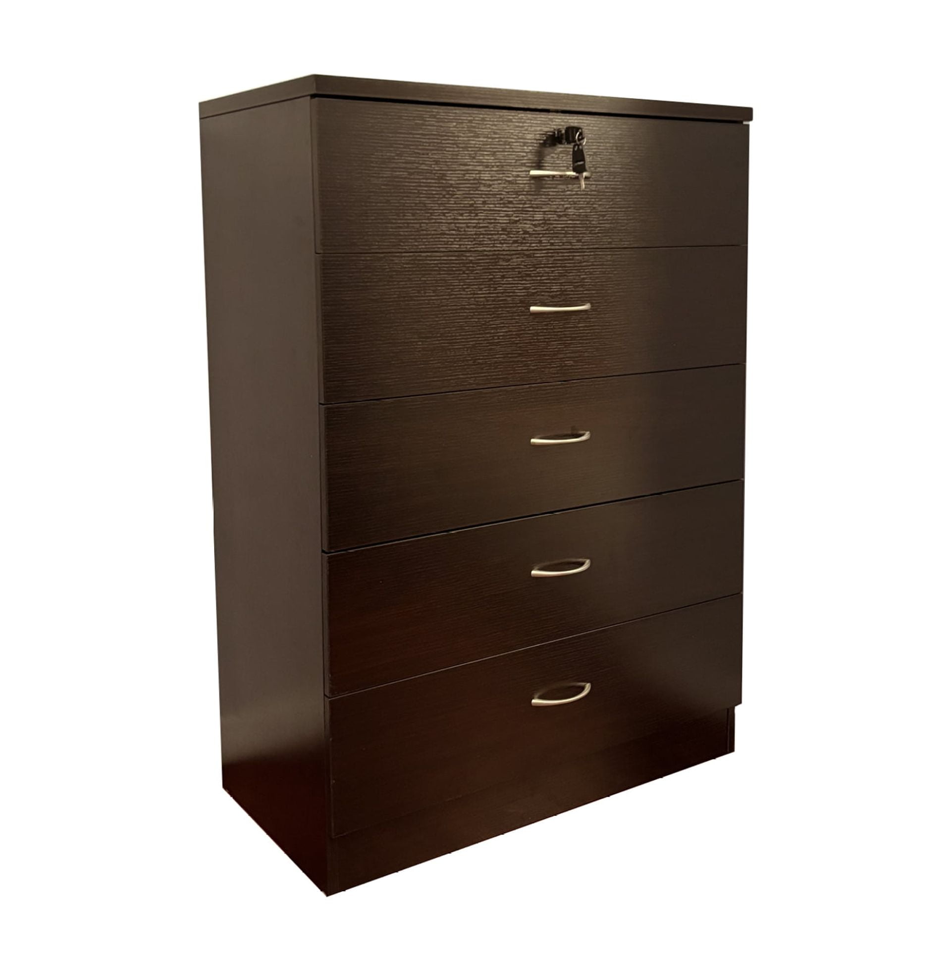5-Drawer Chest with Metal Handles, Locking Top Drawer, Glide Rails, Red ...
