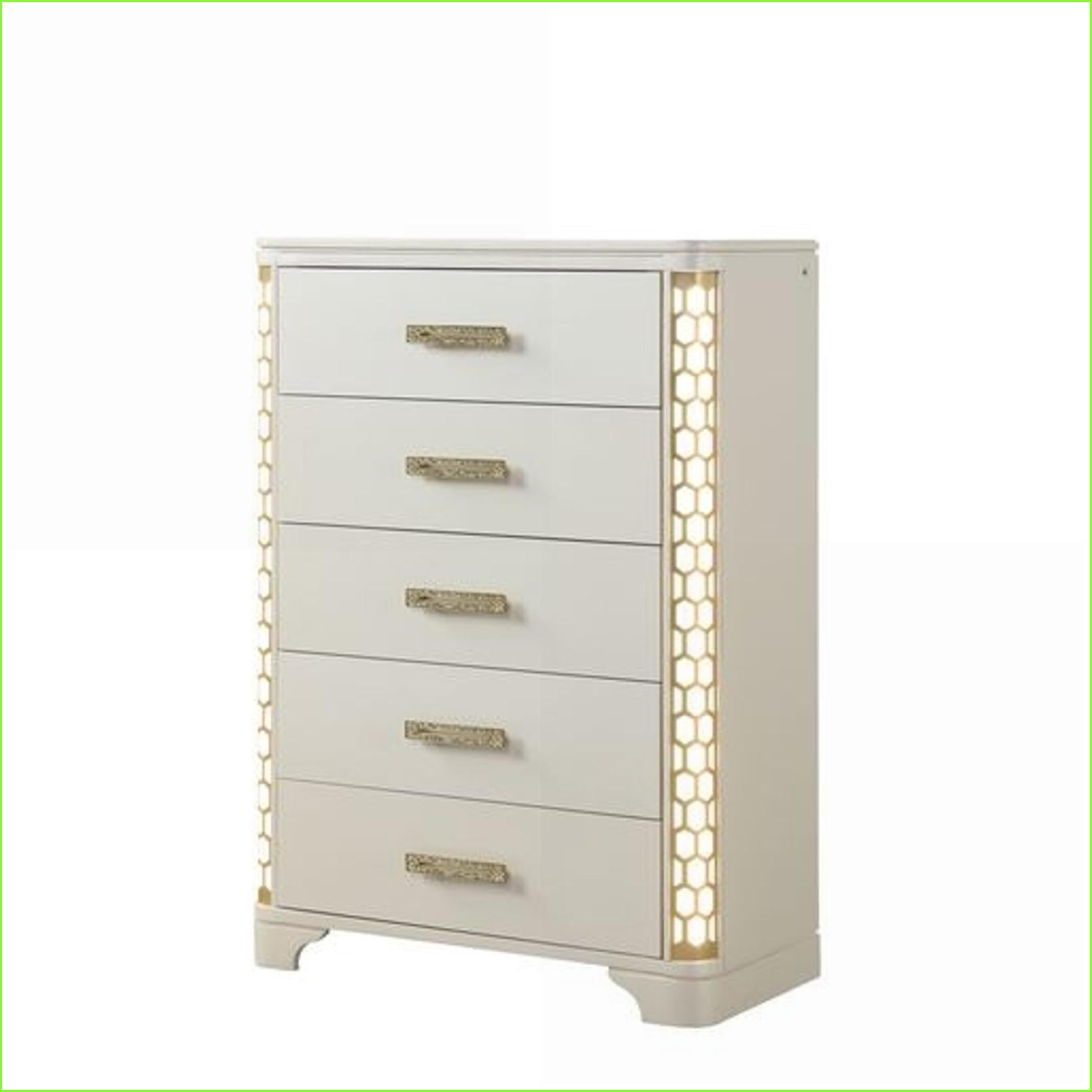 Chests & Wardrobes | Jasmine 5-Drawer Chest with LED Lights & Gold ...
