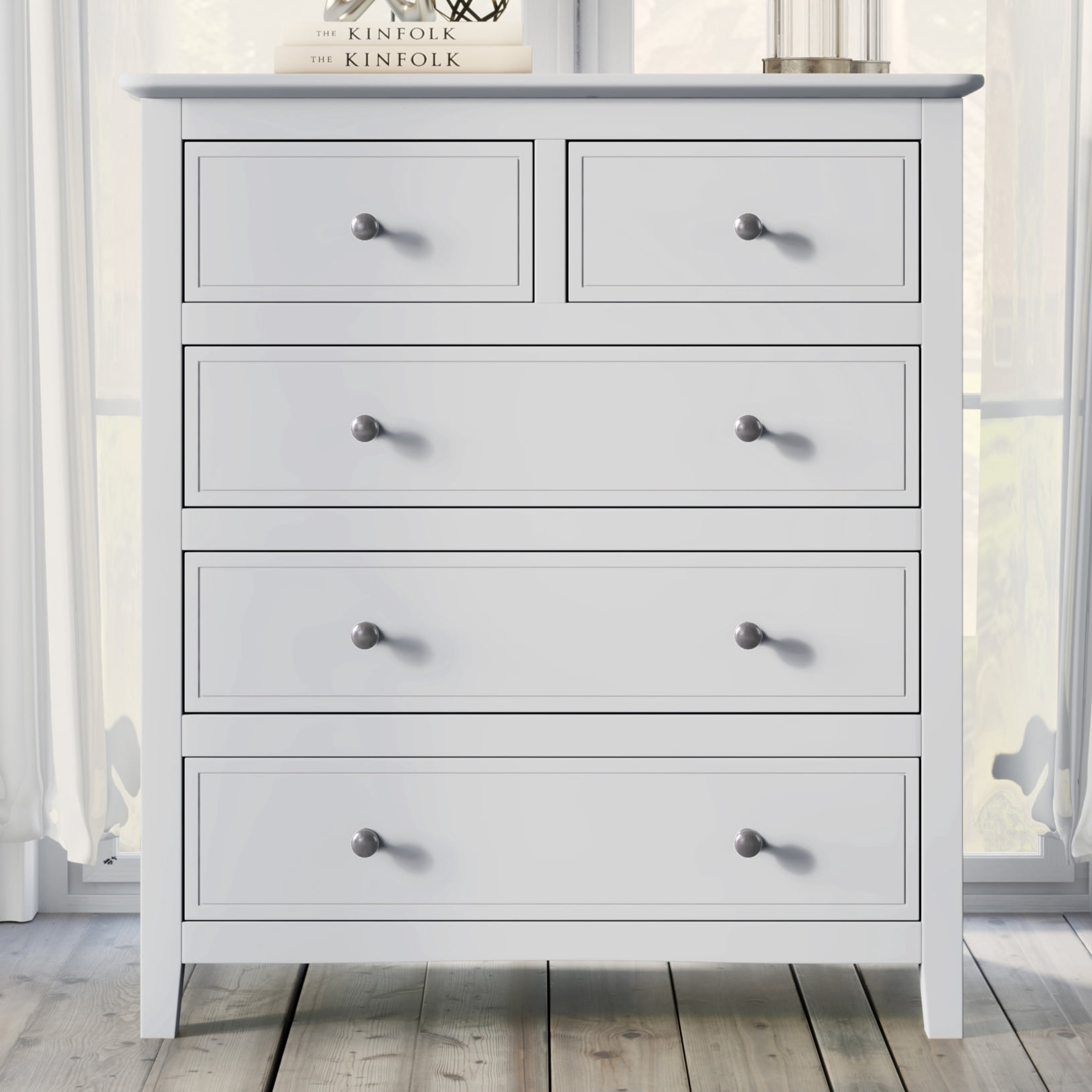 5 Drawer Chests with Solid Wood Legs, Modern Storage Cabinet with ...