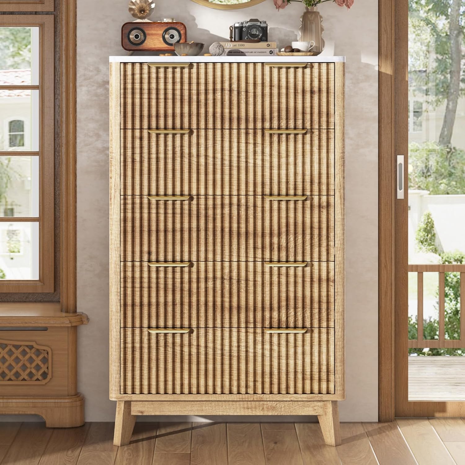 5 Drawer Dresser, 31.5" Wide Chest of Drawers, Fluted Drawer Design ...