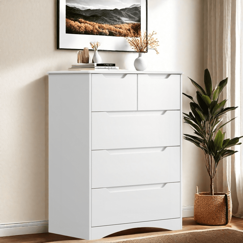 5 Drawer Dresser ,37 "H Modern Storage Cabinet with Cutout Handles for ...