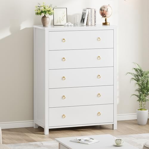 5 Drawer Dresser for Bedroom, 45 Inch Tall Wood Chest of Drawers, Large ...