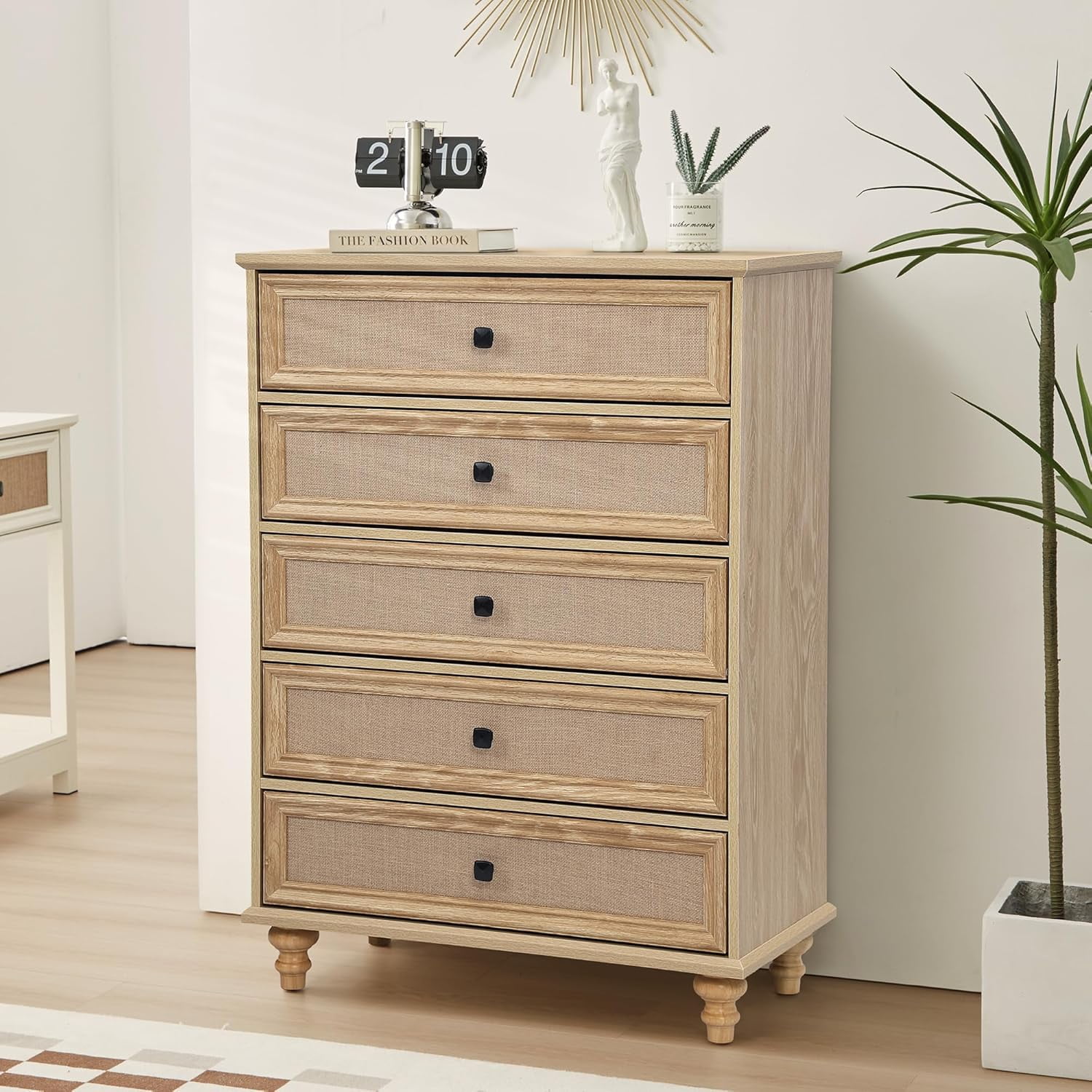 5 Drawer Dresser for Bedroom Mid Century Wide Wood Rustic Chest of ...