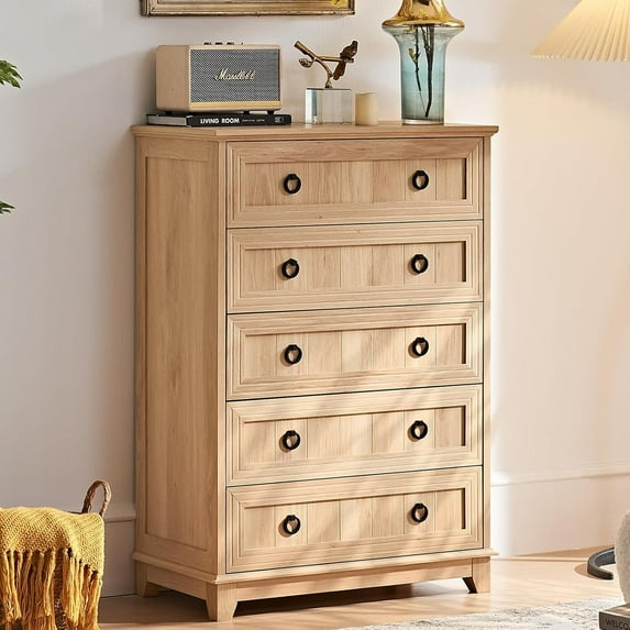 Joaxswe Farmhouse Wood 5 Drawer Tall Dresser, Bedroom Storage Cabinet ...