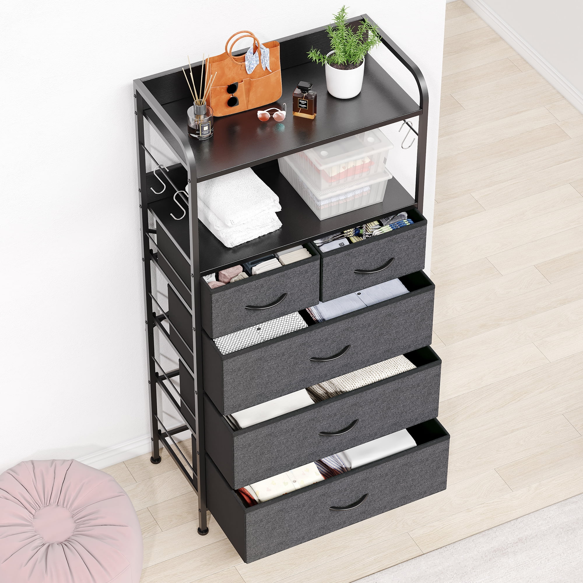 5 Drawer Dresser Chest of Drawers for Bedroom Fabric Storage Organizer ...