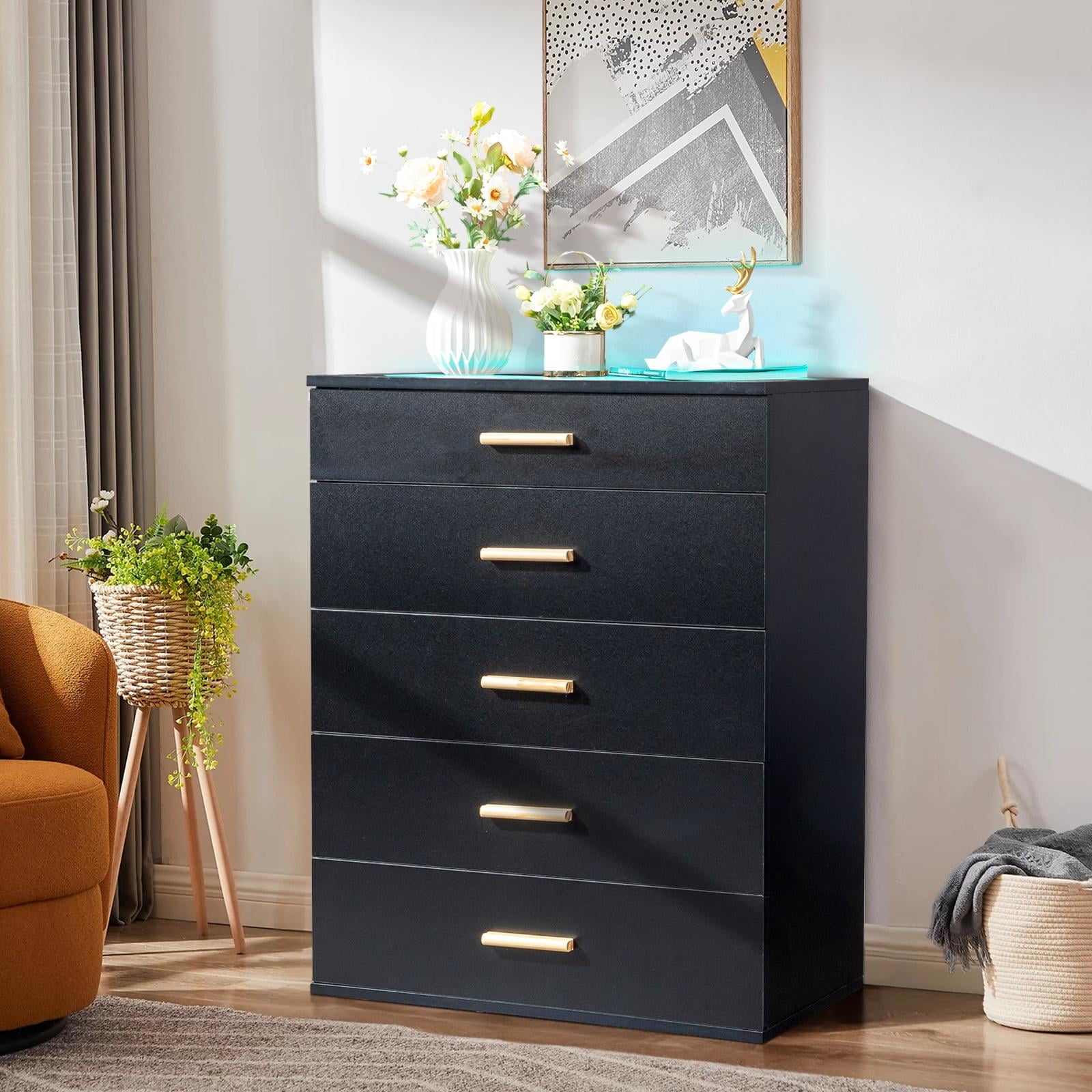 5 Drawer Dresser, Dressers and Chest of Drawers with LED, Modern Closet ...