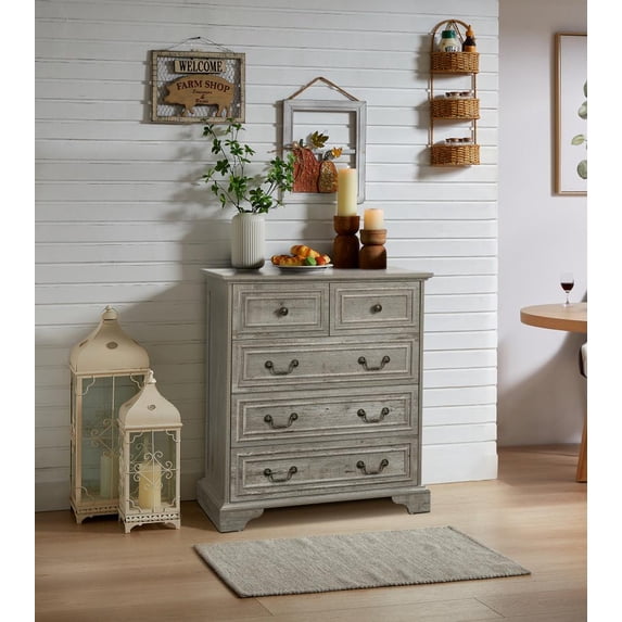 5-Drawer Dresser, Farmhouse Chest of Drawers with Vintage Design ...