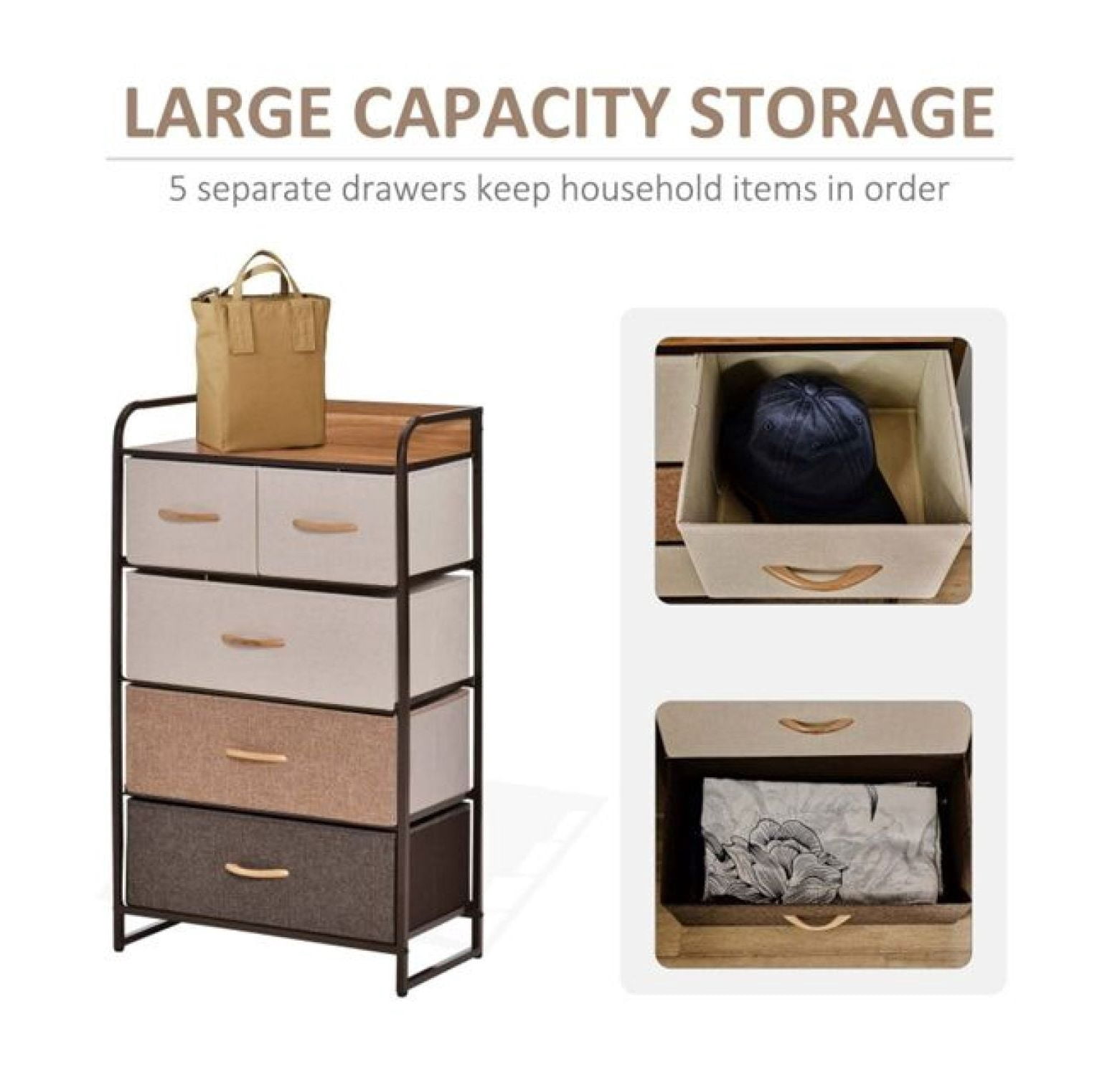 5 Drawer Dresser, Linen Storage Chest, Bedroom Dressers for Clothes ...