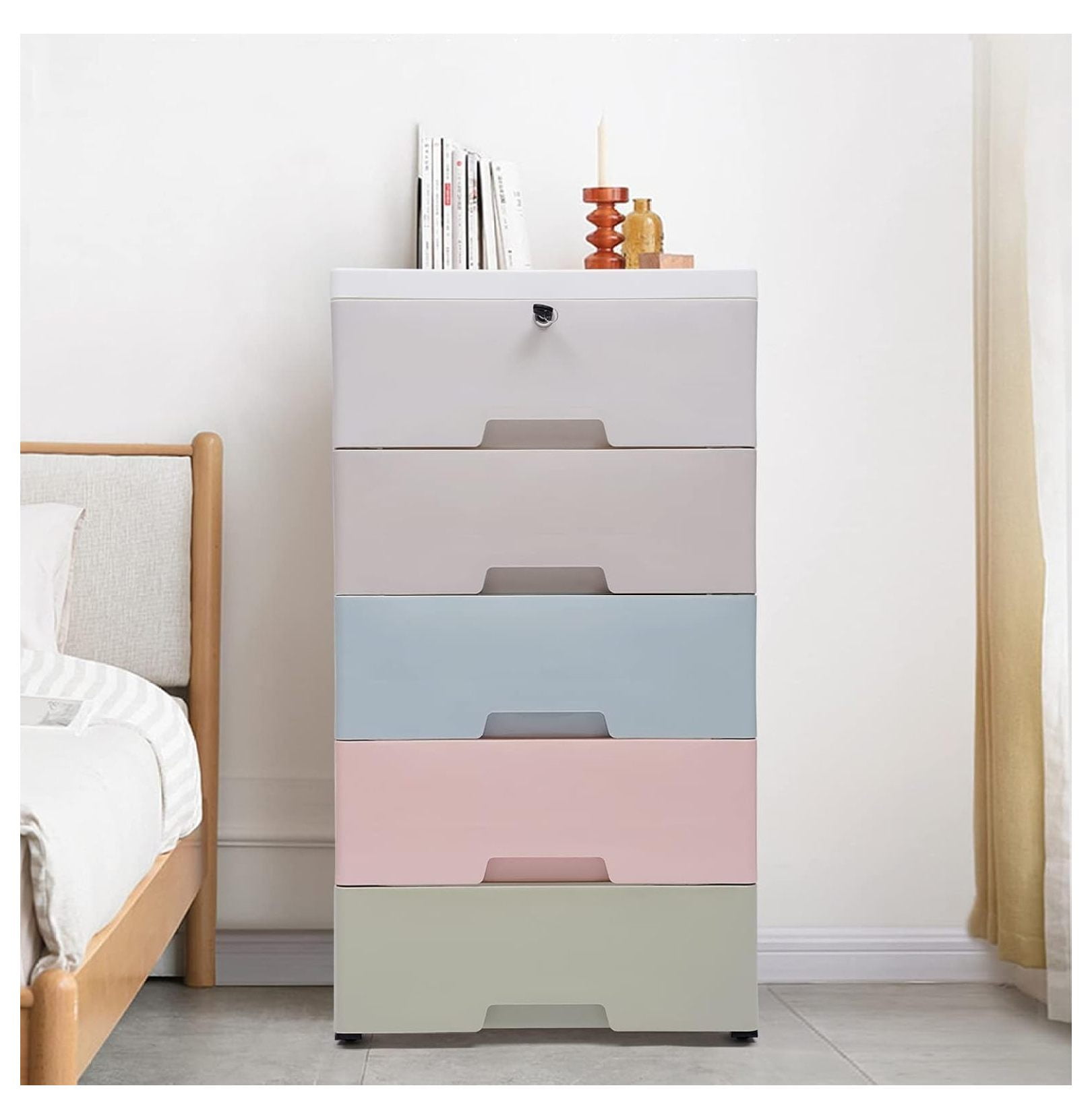 5 Drawer Dresser, Plastic Wide Chest of Drawers Storage Dresser Cabinet ...