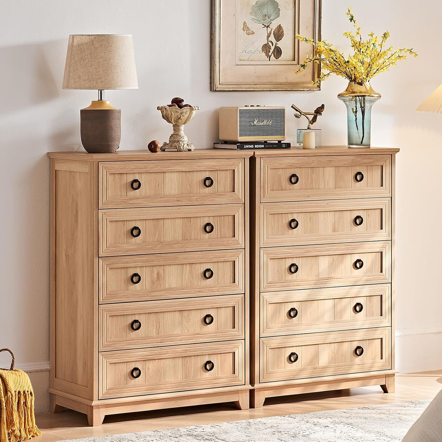 Joaxswe 5 Drawer Bedroom Dresser Set of 2, Modern Vertical Dresser ...