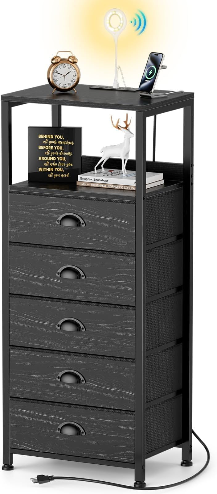 5-Drawer Dresser with Station & Voice Control Light, Modern Bedside ...