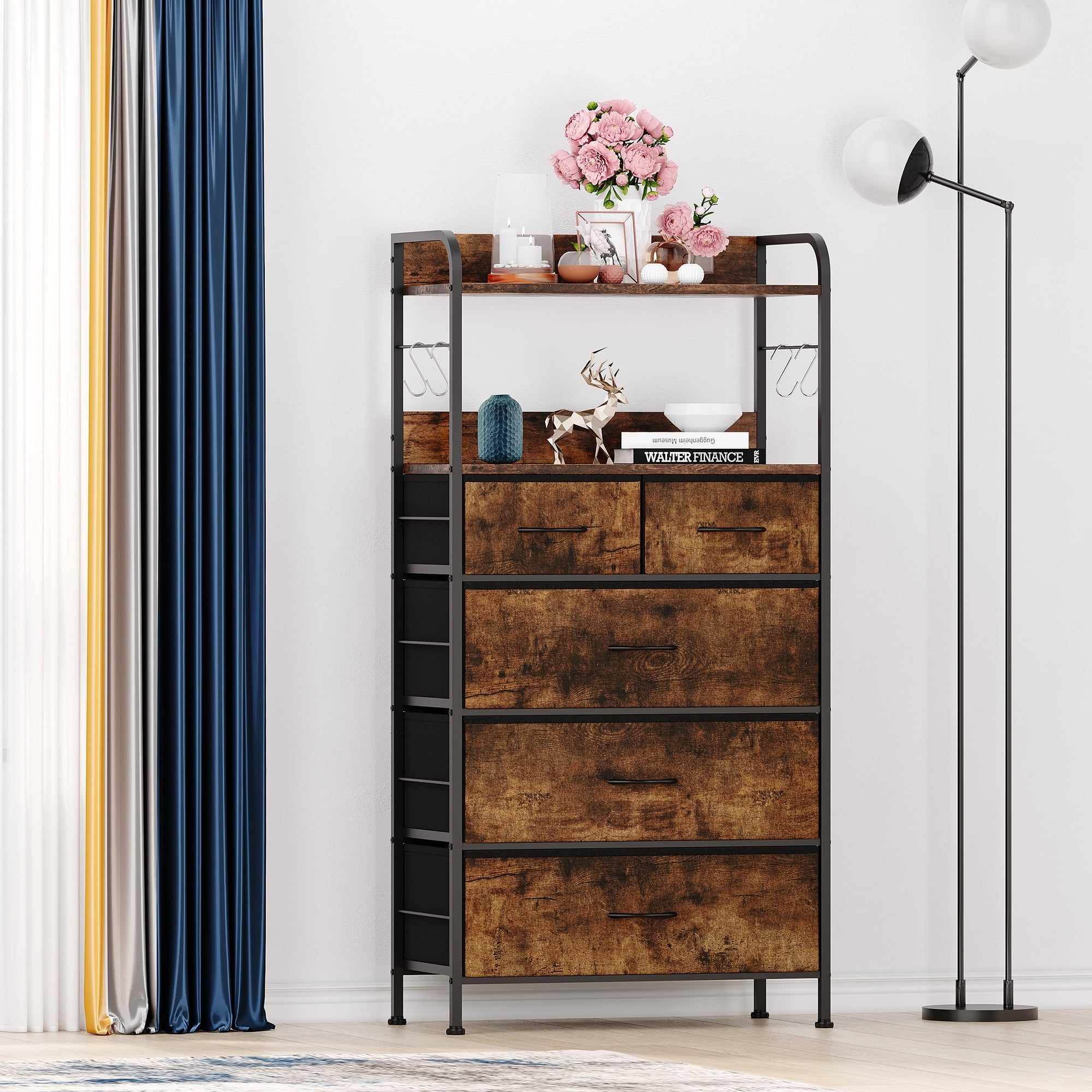5 Drawer Dresser, Storage Organizer Unit with Fabric, Pink Brown ...