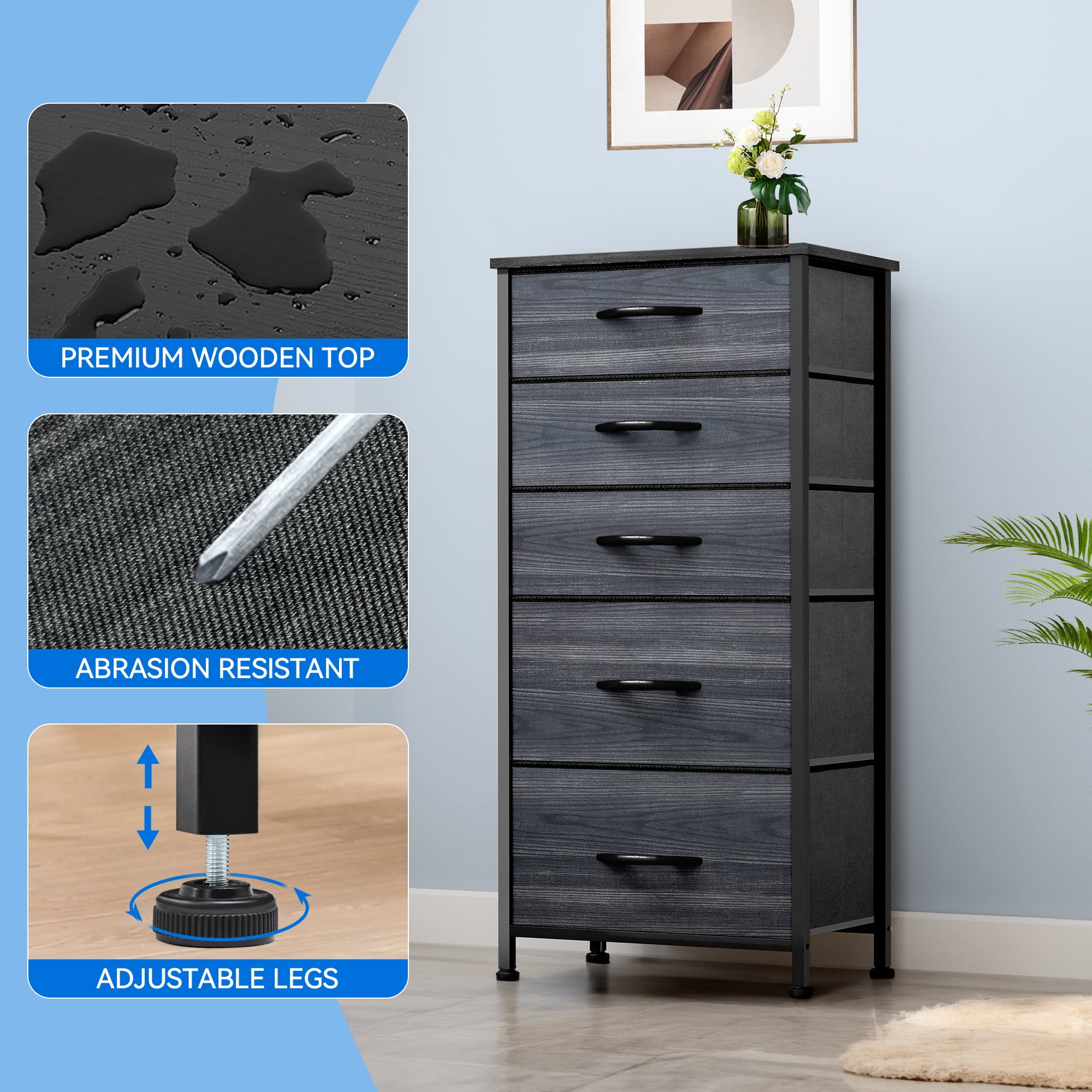 5-Drawer Dresser Vertical Storage Tower,Fabric Dresser with Steel Frame ...