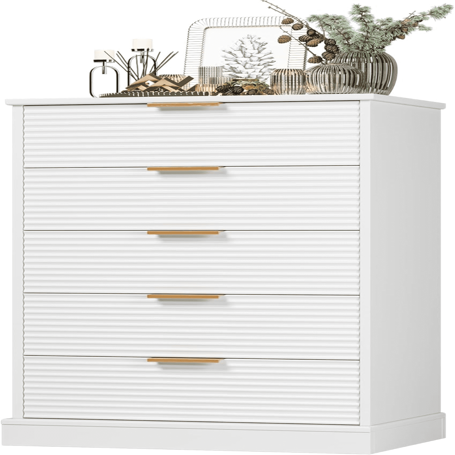 5 Drawer Dresser White Dresser for Bedroom with Wavy Patterns Wood ...