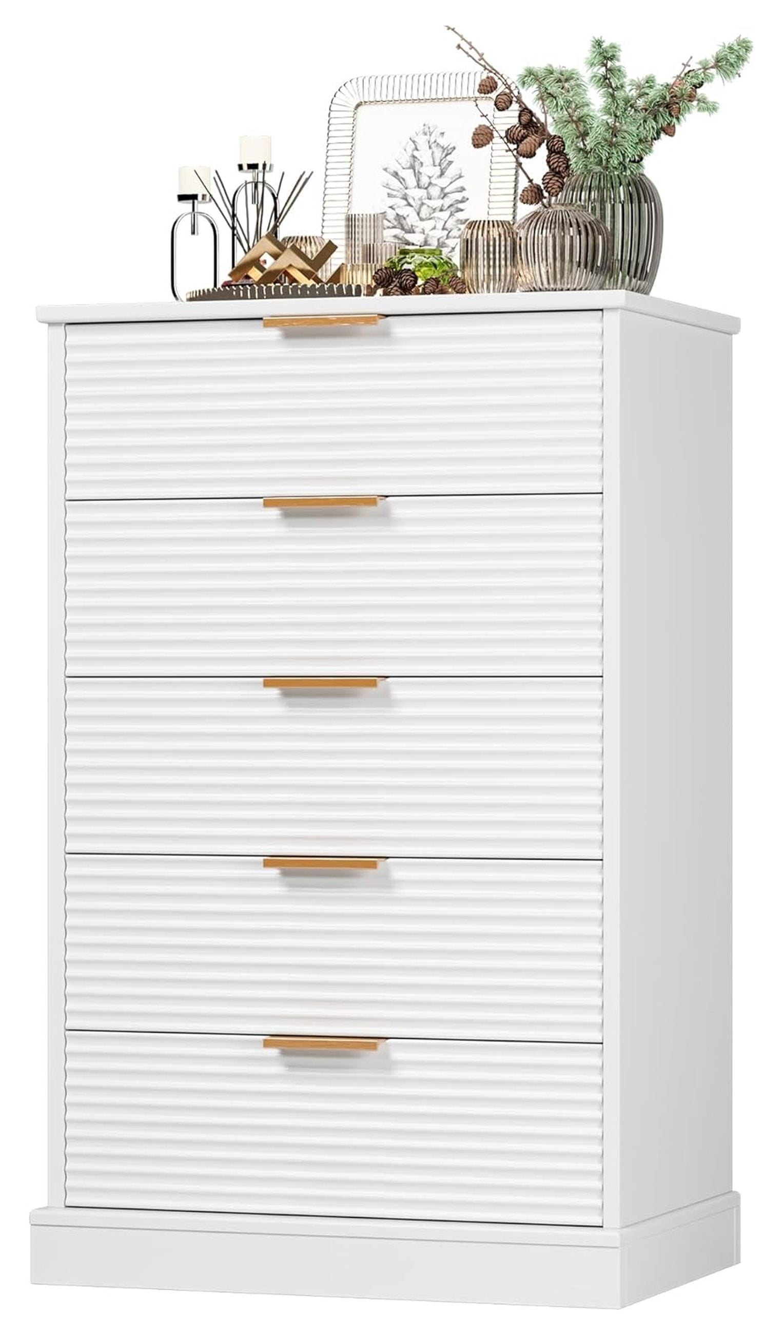 5 Drawer Dresser, White Dresser for Bedroom with Wavy Patterns, Wood ...