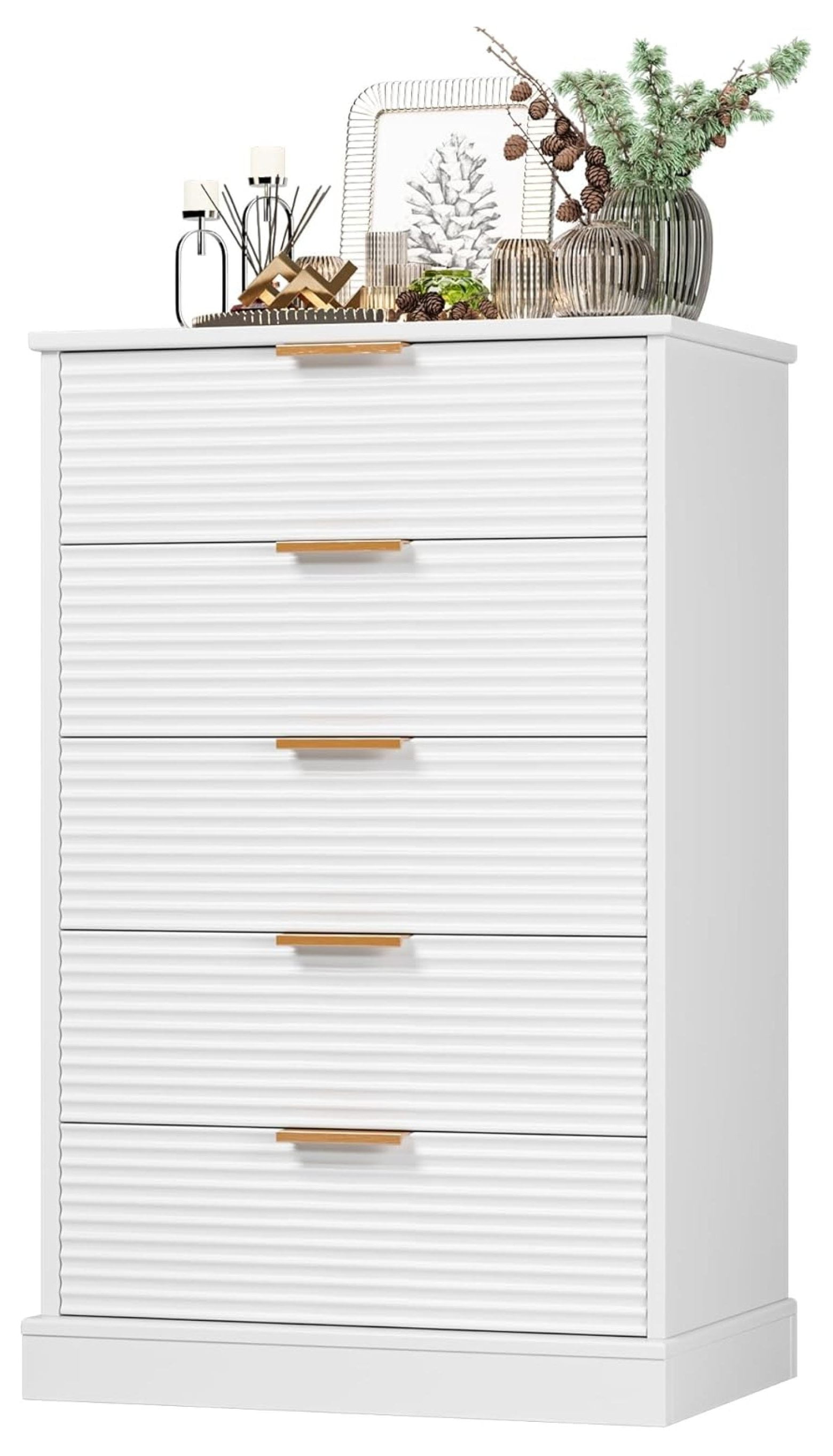 5 Drawer Dresser, White Dresser for Bedroom with Wavy Patterns, Wood ...