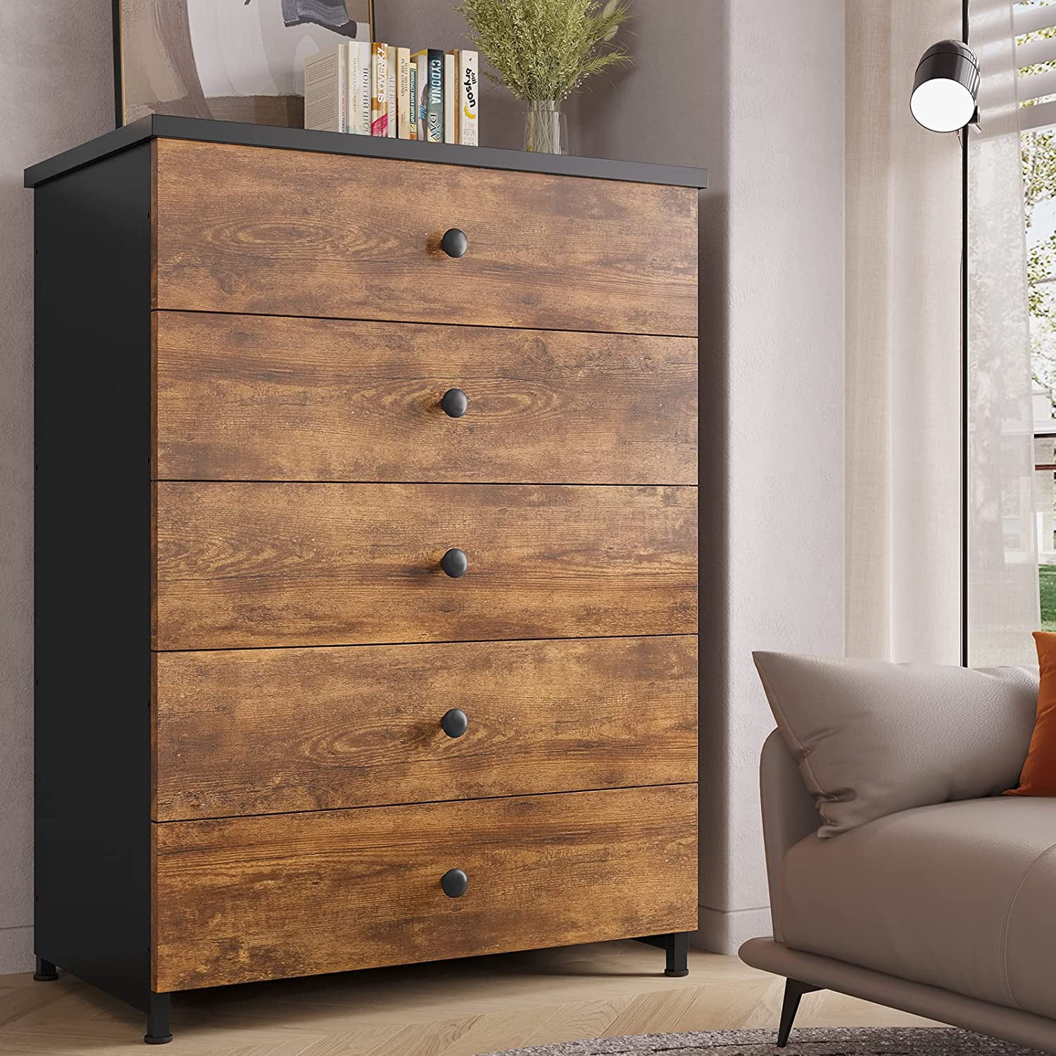 5 Drawer Dresser for Bedroom, Modern Chest of Drawers Storage Cabinet ...