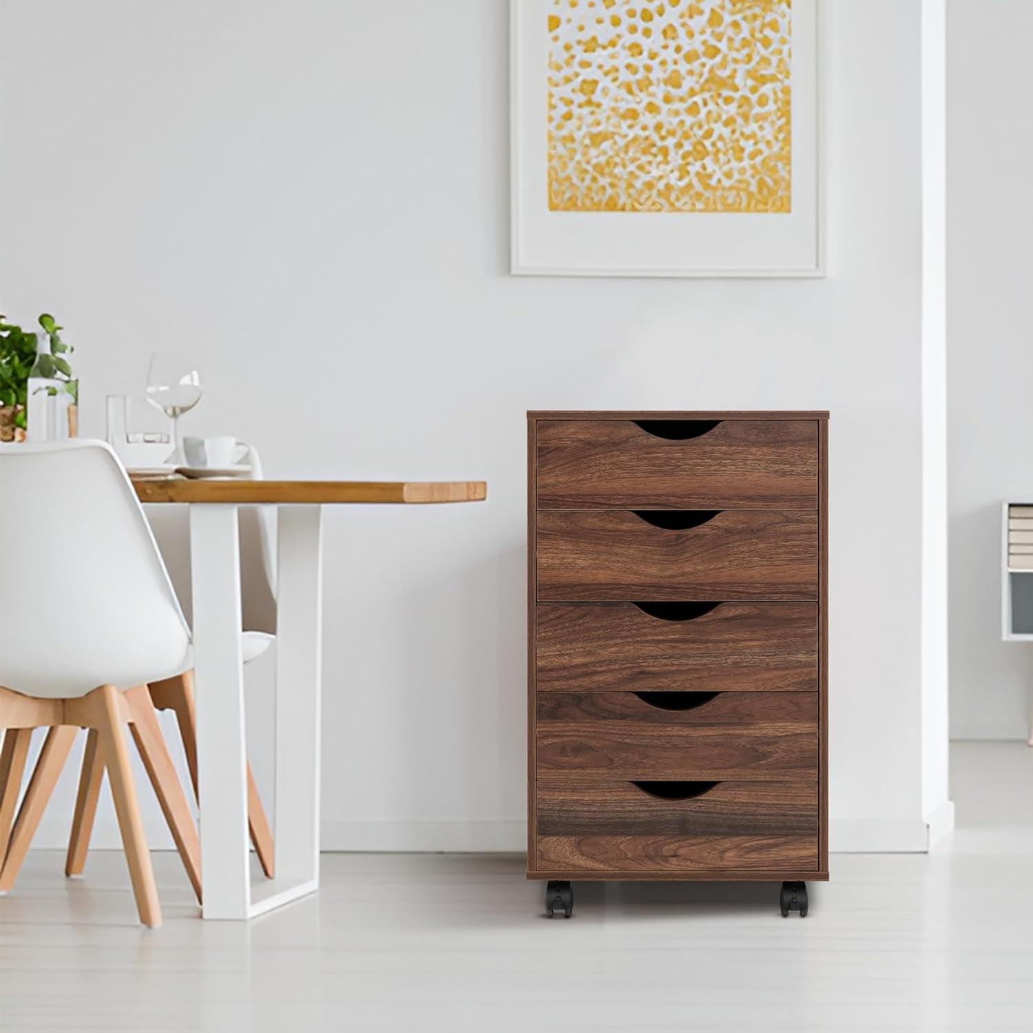 5 Drawer Dresser for Bedroom Stylish Tall Dressers with Wheels Storage ...