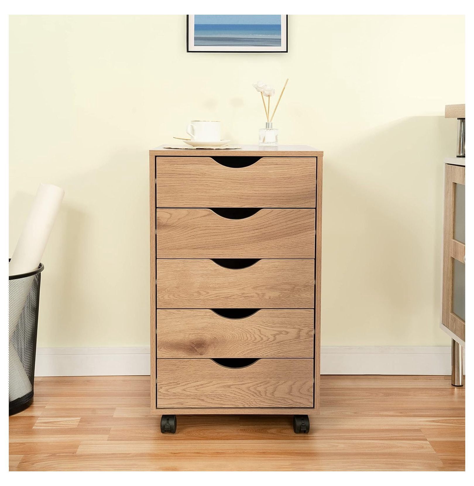 5 Drawer Dresser for Bedroom Stylish Tall Dressers with Wheels Storage ...