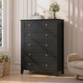 5 Drawer Dresser for Bedroom, Tall Wooden Chest of Drawers with Metal ...