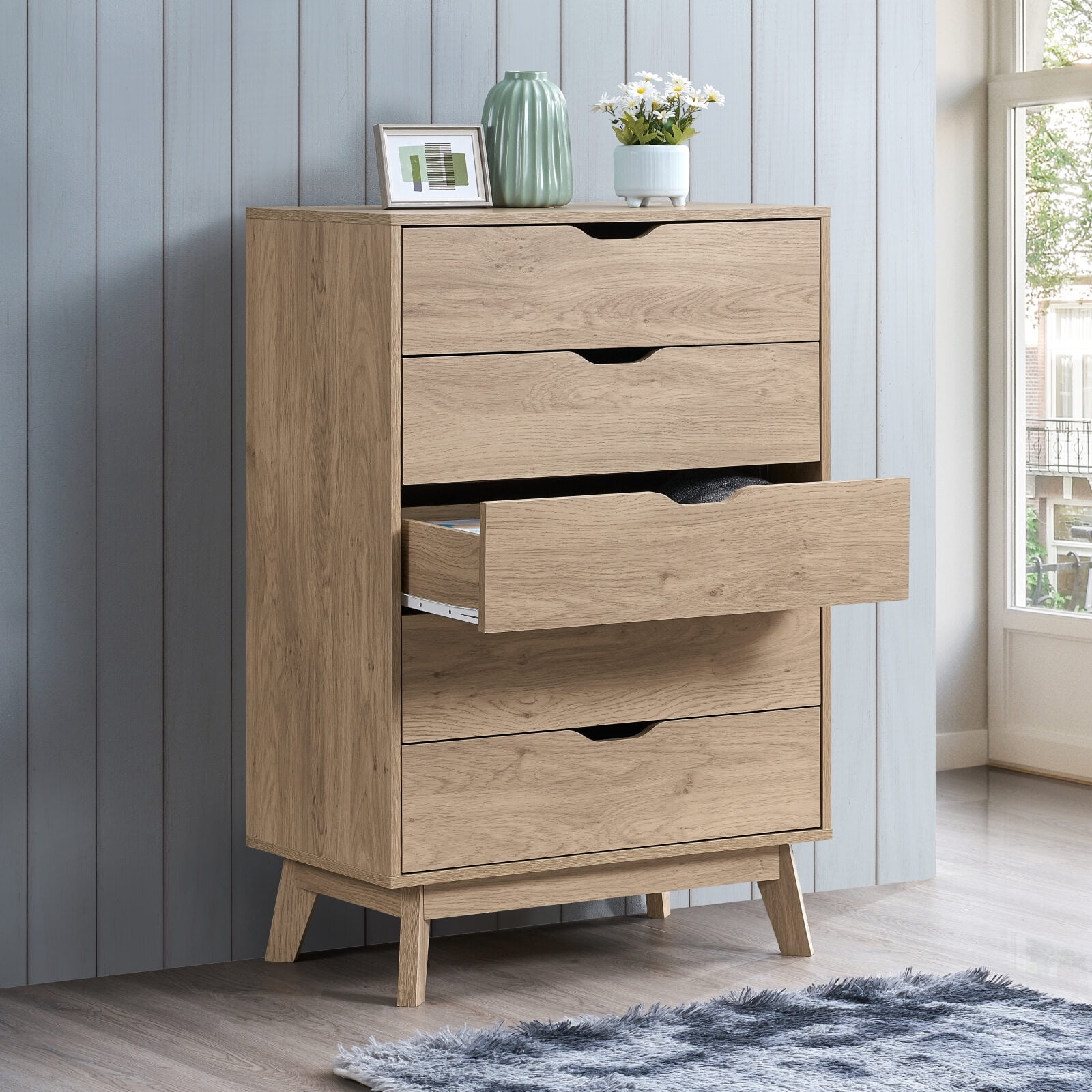5 Drawer Dresser with Interlock Drawer Feature, Tall Chest Dresser with ...