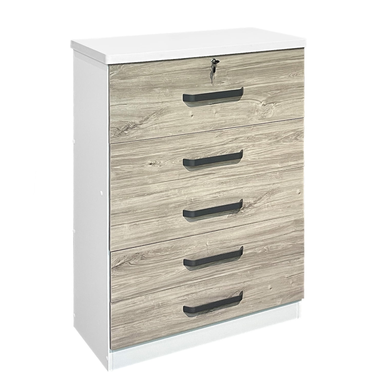 5 Drawer Dresser with Lock for Bedroom and Storage-Color:White/Gray ...