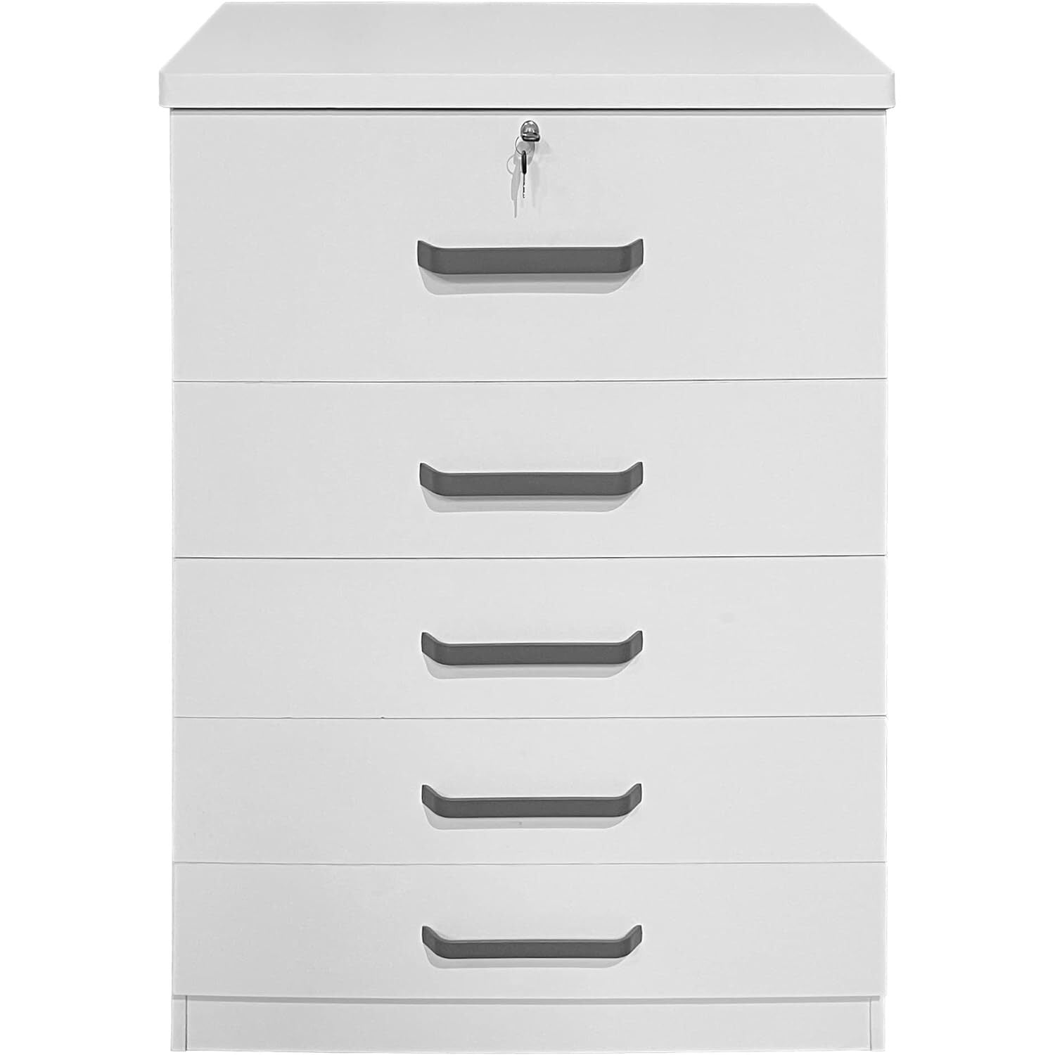 5 Drawer Dresser with Lock for Bedroom and Storage-Color:White ...