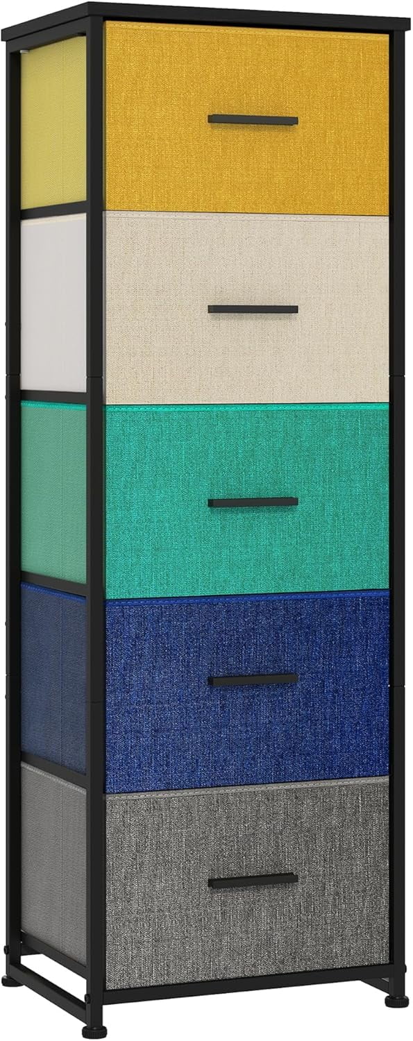5-Drawer Fabric Dresser Colorful Organizer Unit for Closets with Sturdy ...