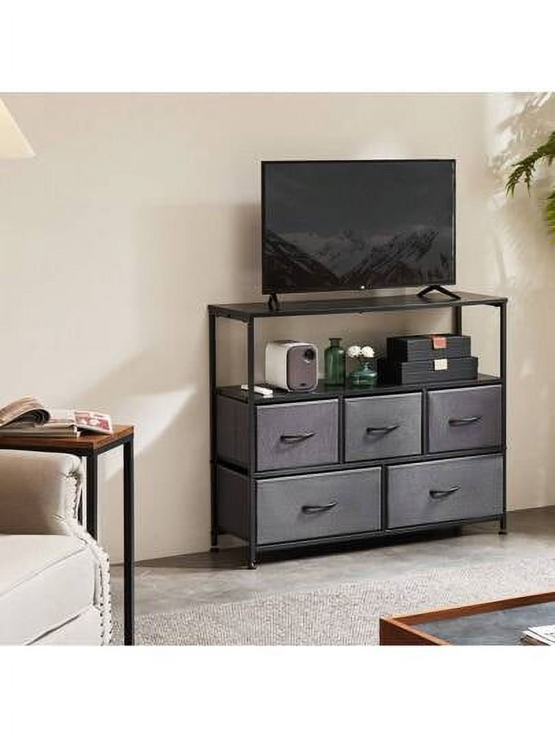 5-Drawer Fabric Dresser & TV Stand – Entertainment Center with Storage ...