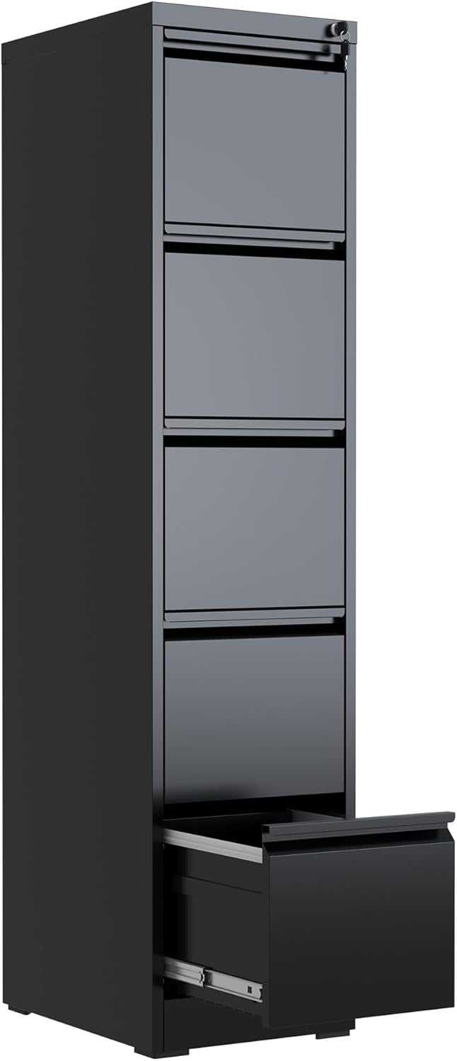 5 Drawer File Cabinet with Lock, 18" D Metal Vertical File Cabinets ...