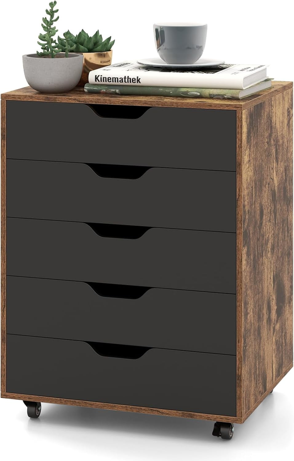 5 Drawer File Cabinet, Mobile Filing Cabinet with Universal Wheels ...