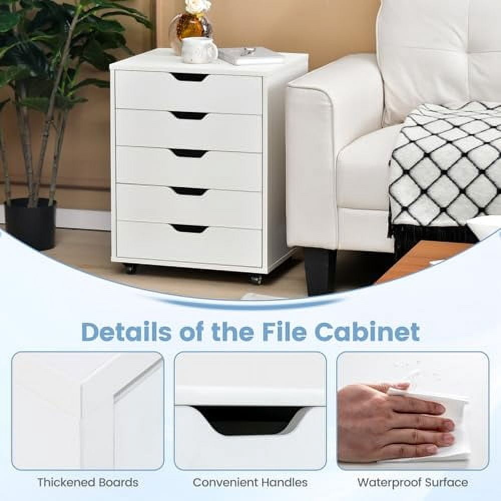 5 Drawer File Cabinet, Mobile Filing Cabinet with Universal Wheels ...