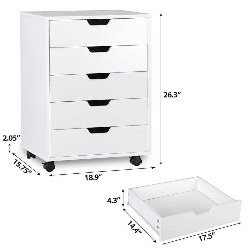 5 Drawer File Cabinet,Mobile Filing Cabinet with Wheels,Under/Beside ...