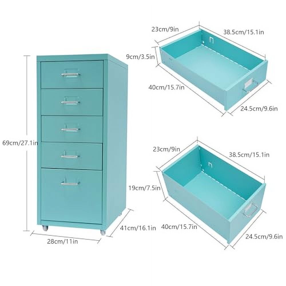 5 Drawer File Cabinet w/Wheels, Metal Vertical Filing Cabinet Blue ...