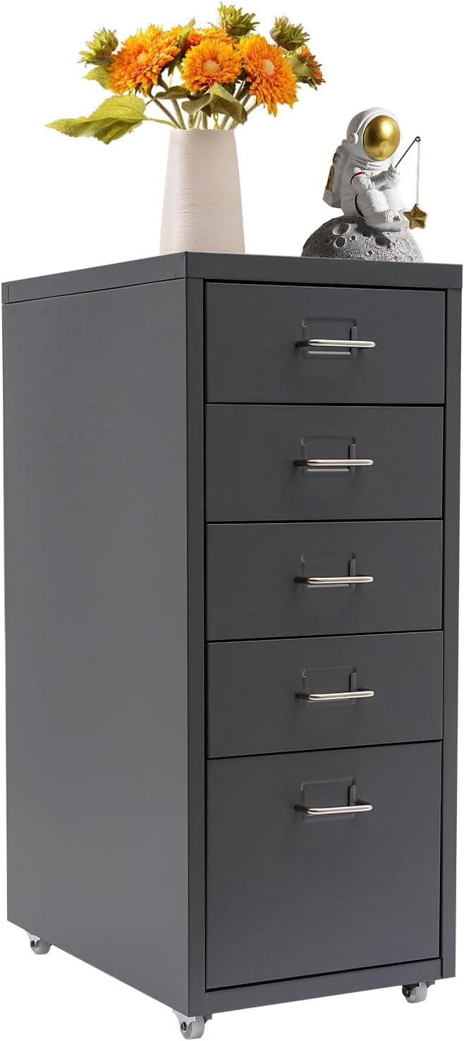 5 Drawer File Cabinet w/Wheels, Metal Vertical Filing Cabinet Grey ...
