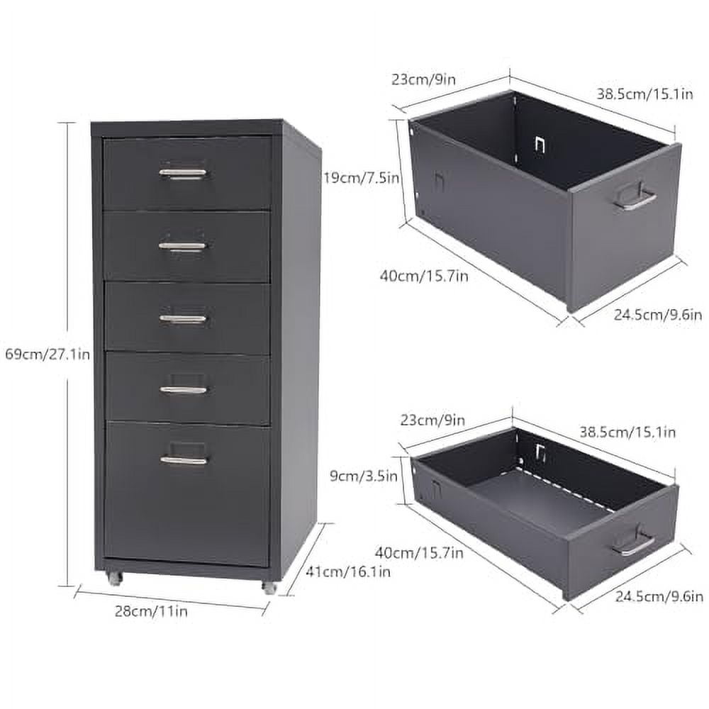 5 Drawer File Cabinet w/Wheels, Metal Vertical Filing Cabinet Grey ...