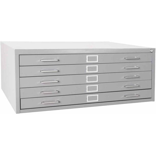 5-Drawer Flat File, 53-3/4"W x 41-5/16"D x 16-1/8"H, Dove Gray ...