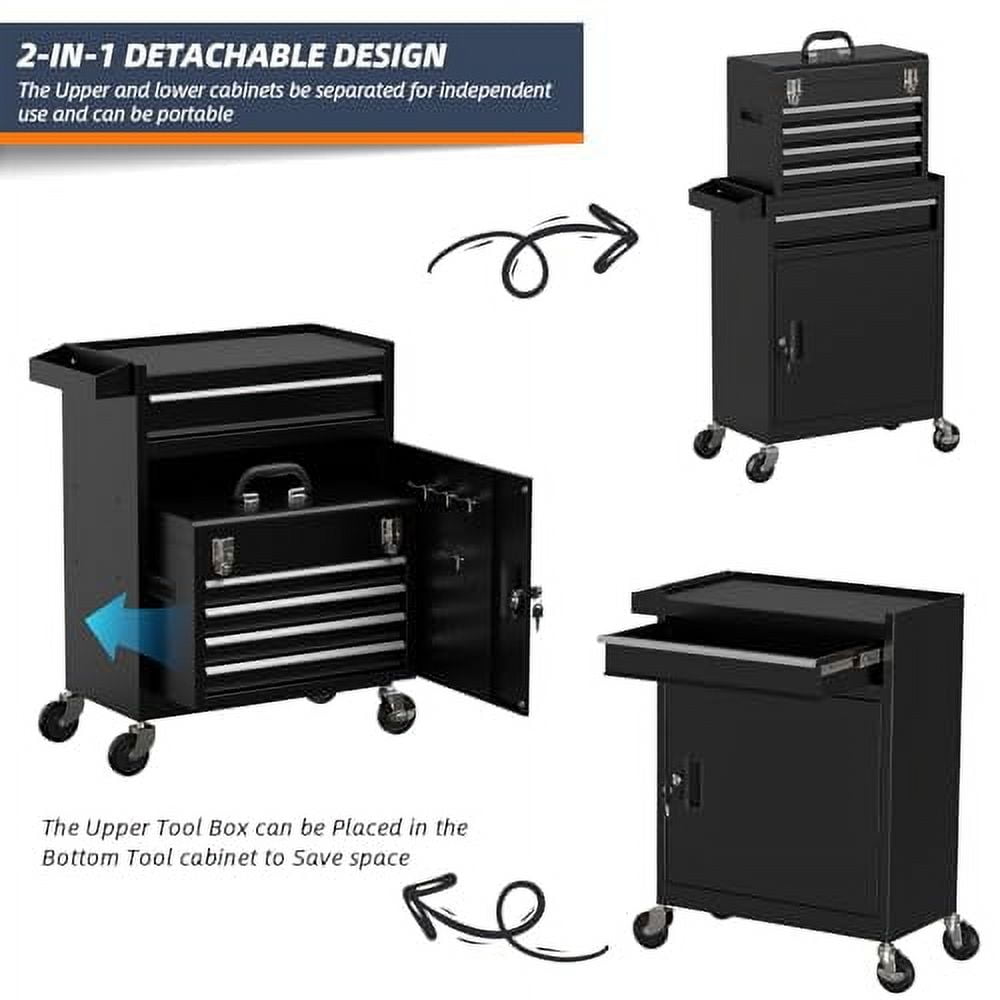 5-Drawer High Capacity Rolling Tool Chest, Removable Cabinet Storage Tool Box with Wheels and ...