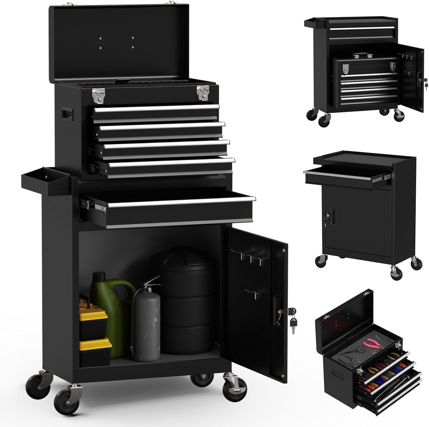 5-Drawer High Capacity Rolling Tool Chest, Removable Cabinet Storage ...