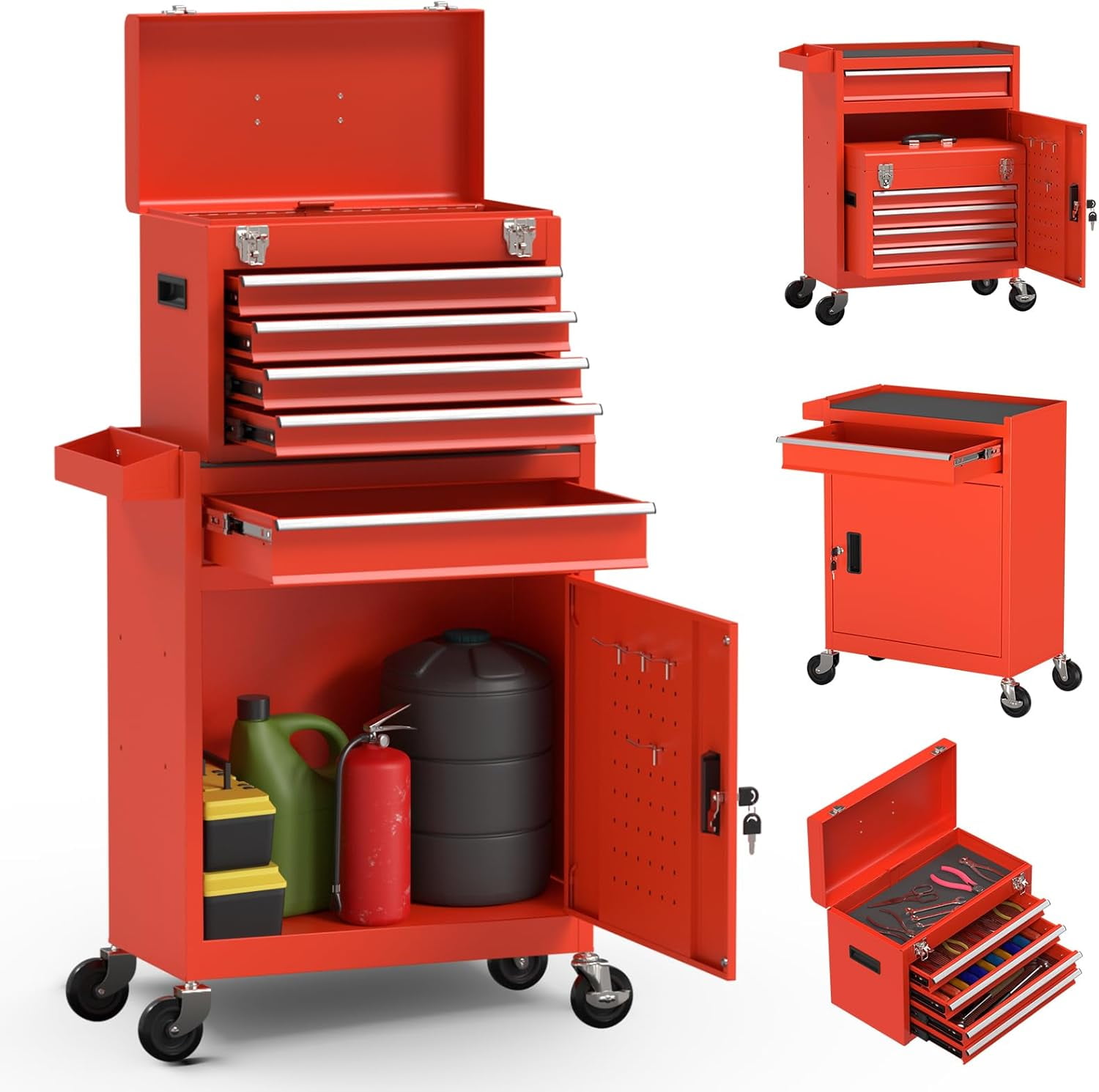 5-Drawer High Capacity Rolling Tool Chest, Removable Cabinet Storage ...