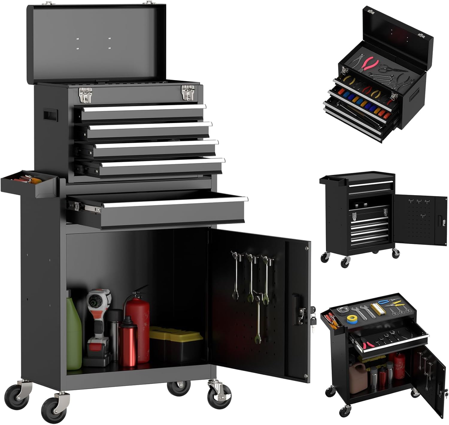 5-Drawer High Capacity Rolling Tool Chest, Removable Cabinet Storage ...