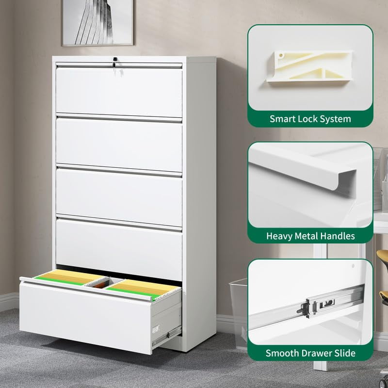 5 Drawer Lateral File Cabinet with Lock, Metal Filing Cabinets for Home ...